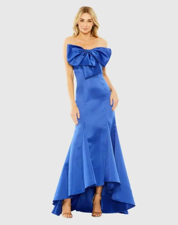 Mac Duggal Strapless Bow Mermaid Gown - Blue