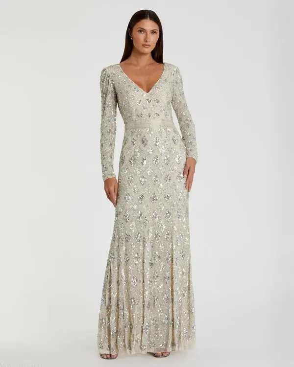 Mac Duggal Embellished Ombre Evening Gown - Silver