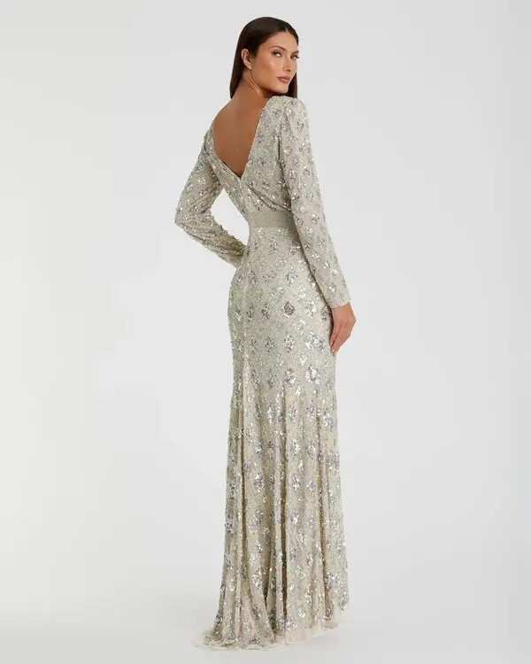 Mac Duggal Embellished Ombre Evening Gown - Silver