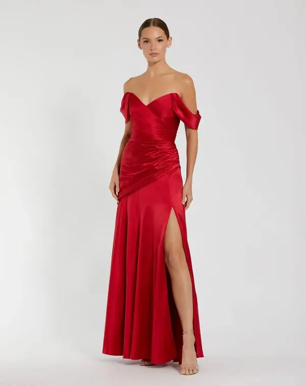 Mac Duggal Satin Off-the-shoulder Gown - Red