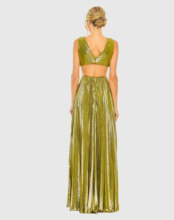 mac duggal green pleated dress Mac Duggal High Neck Chiffon Tiered Gown