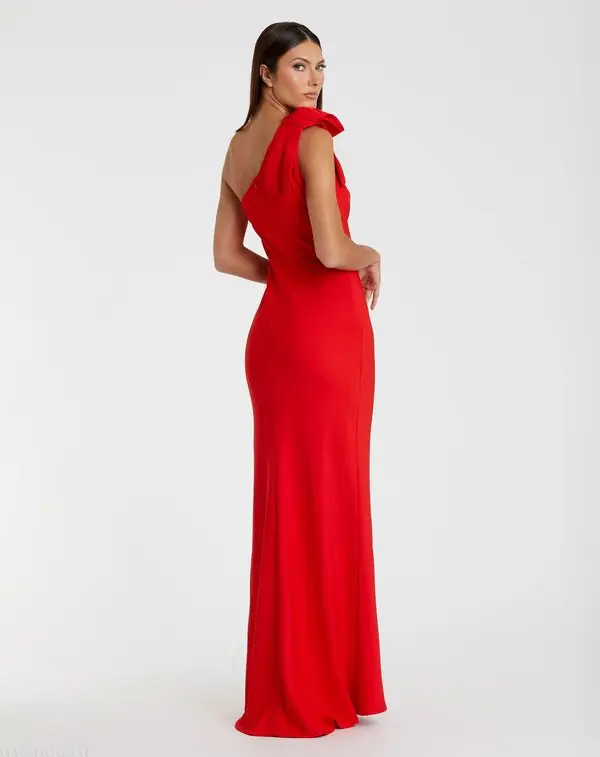 Mac Duggal Crepe One-shoulder Bow Gown
