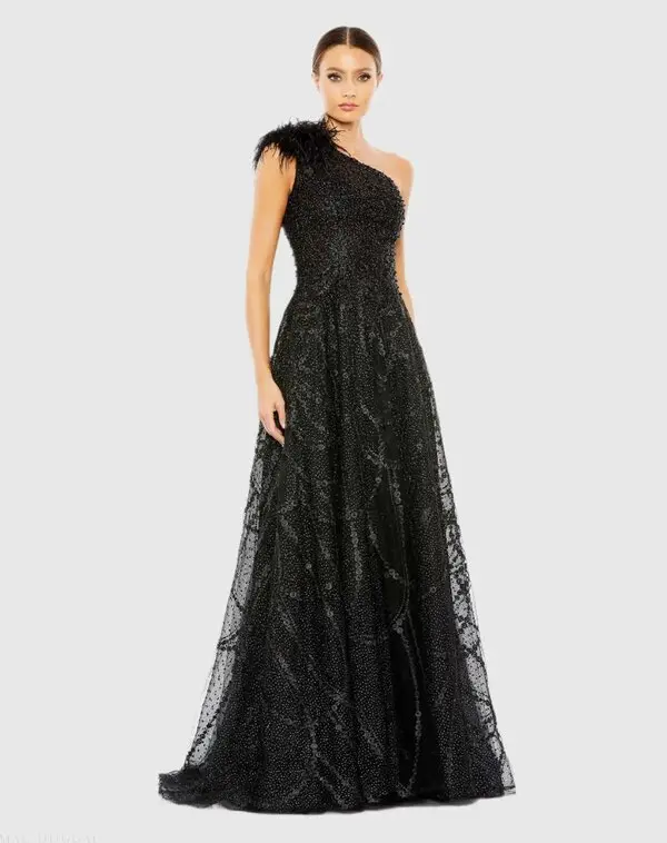 Mac Duggal Embellished One-shoulder A-line Gown - Black