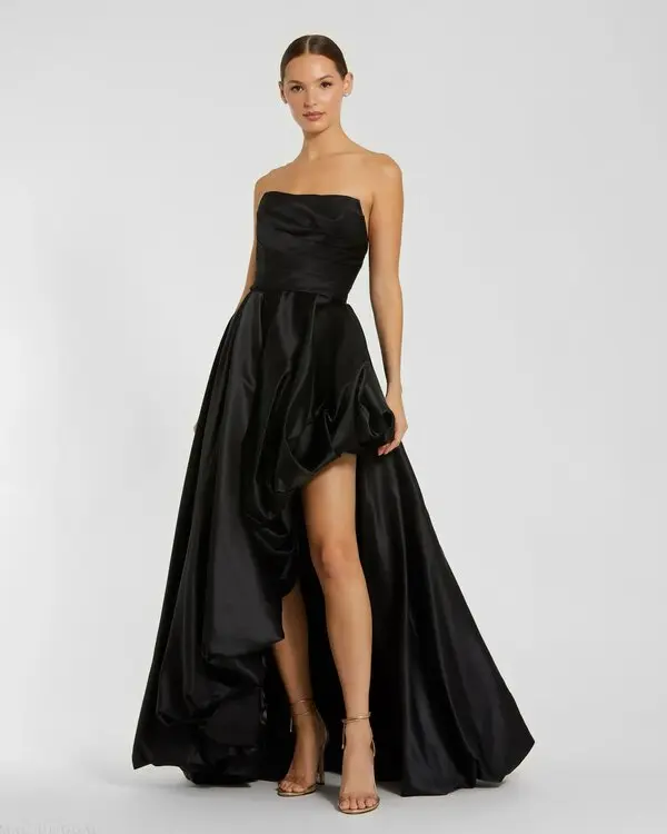 Mac Duggal Strapless Ruched High Low Gown - Black