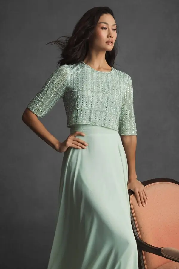 green emerald velvet dress Mac Duggal Women's Hand Beaded Detail A-Line Mini Dress - Green - Size 8 main image 0