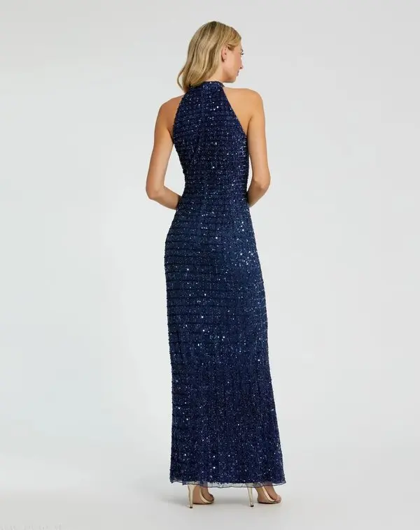 Mac Duggal Embellished Halter Neck Keyhole Gown