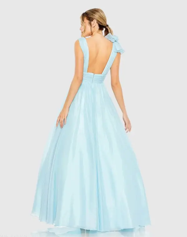 Mac Duggal V-neck Ruffle Shoulder Gown - Blue