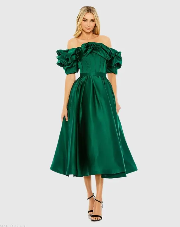 Mac Duggal Off The Shoulder Puff Sleeve Gown - Emerald