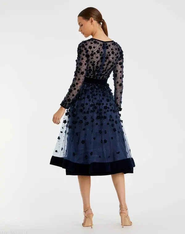 elegant a line midi dress with sleeves Elegant Floral Sleeve A-Line Midi Dress – LAI MENG FIVE CATS main image 0