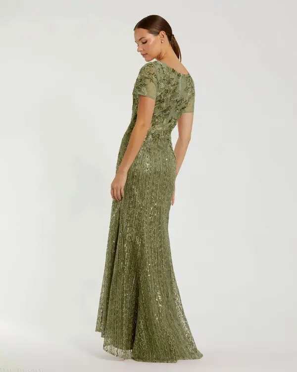Mac Duggal Embellished V-Neck Trumpet Gown - Green | Editorialist