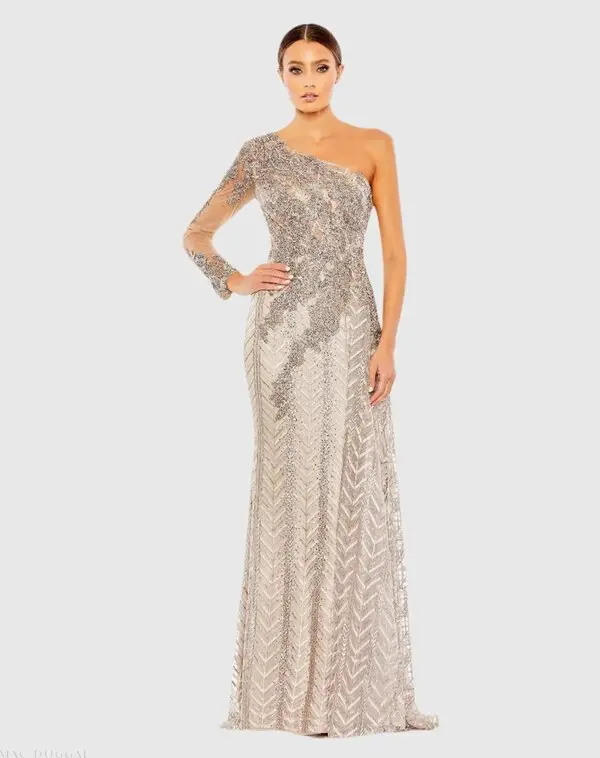 Mac Duggal Embellished One-shoulder A-line Gown