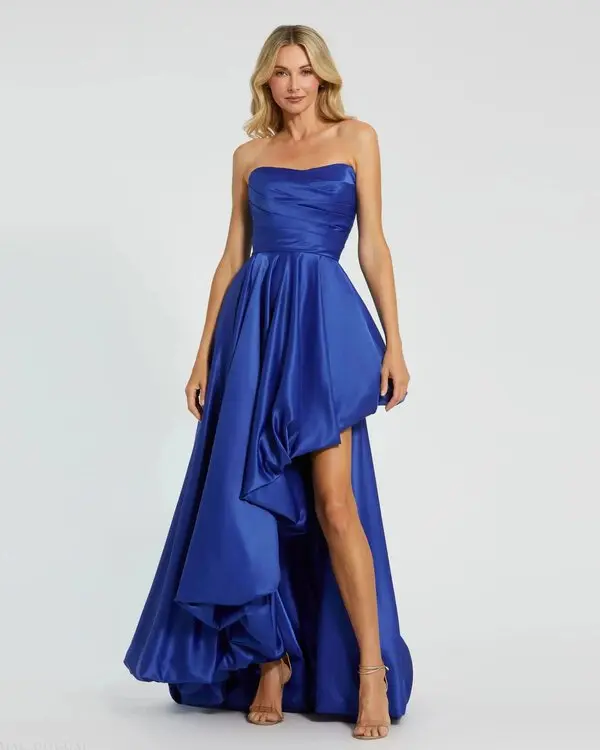 Mac Duggal Strapless Ruched High Low Gown - Blue
