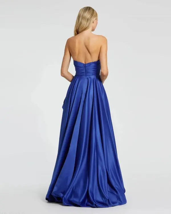 Mac Duggal Strapless Ruched High Low Gown - Blue