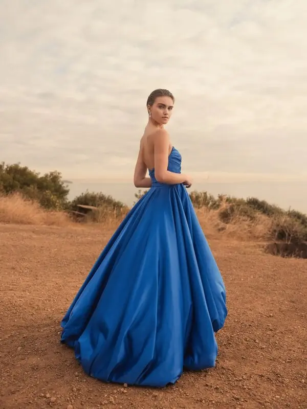 Mac Duggal Strapless Ruched High Low Gown - Blue
