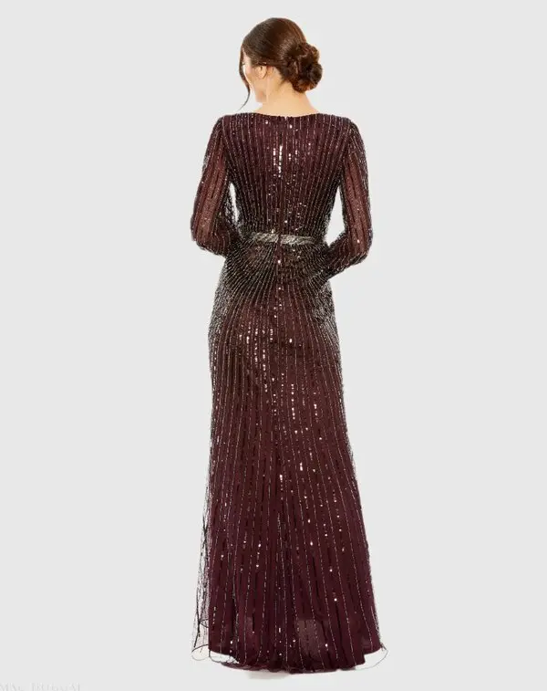 Mac Duggal Sequined Wrap Over Bishop Sleeve Gown - Red