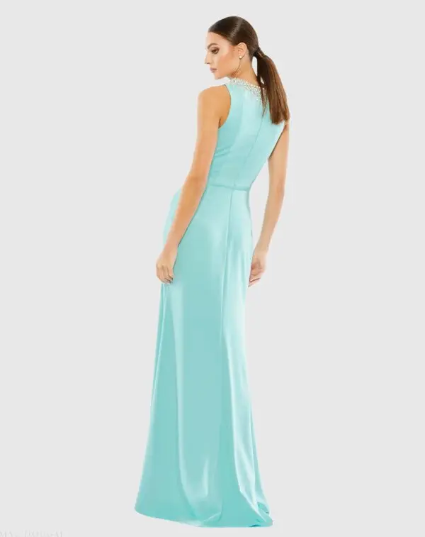 Mac Duggal Sleeveless Rhinestone Collar Column Gown