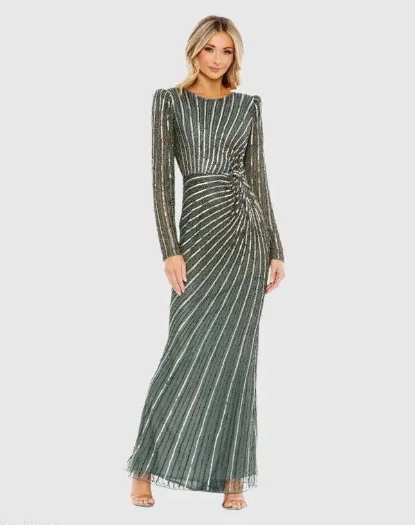 Mac Duggal Embellished Puff Sleeve Side Knot Gown