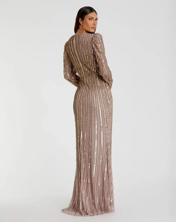 Mac Duggal Embellished Puff Sleeve Side Knot Gown
