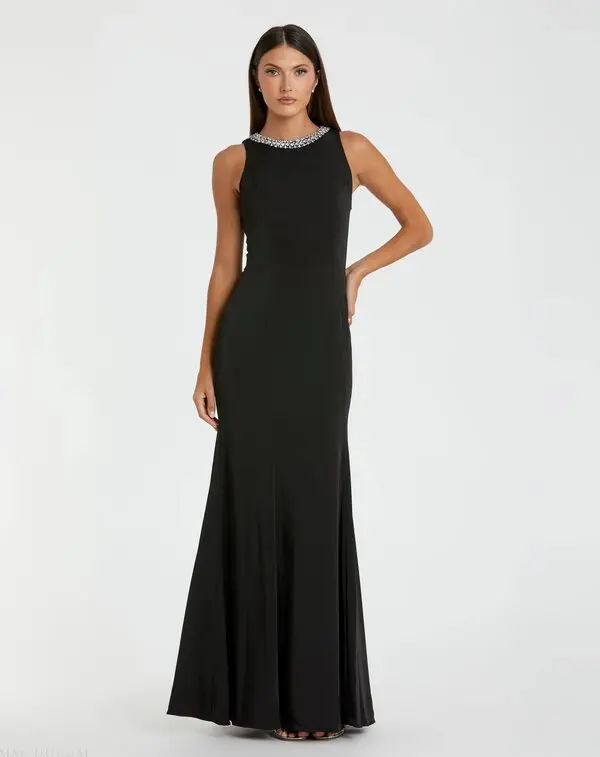 Mac Duggal Embellished Neck Trumpet Gown - Black