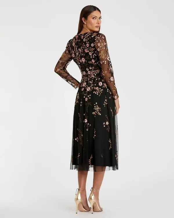 Mac Duggal Floral Embroidered A-line Cocktail Dress