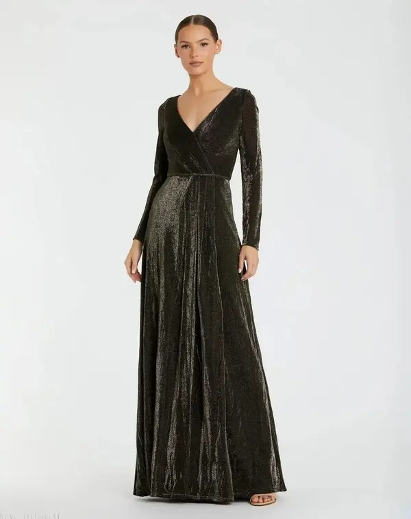 Mac Duggal Lurex Gown With Slit