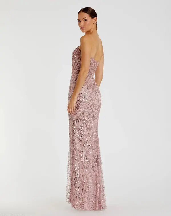 Mac Duggal Beaded Sequin Strapless Trumpet Gown