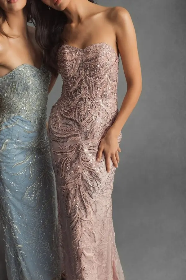 Mac Duggal Beaded Sequin Strapless Trumpet Gown