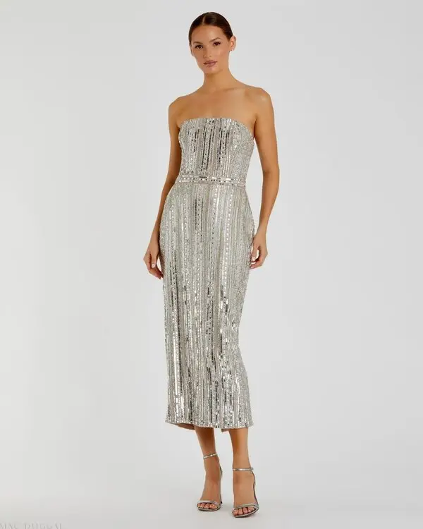 Mac Duggal Embellished Strapless Sheath Dress - Silver