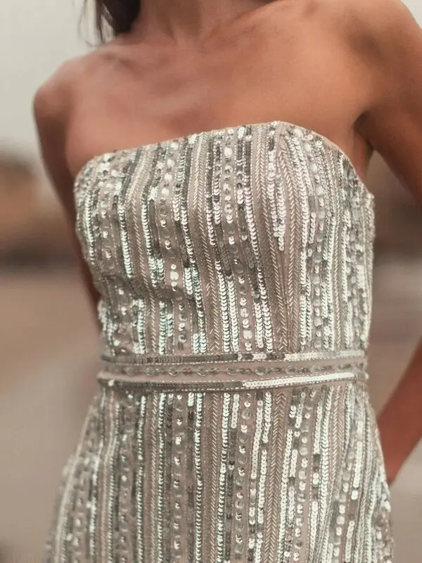 Mac Duggal Embellished Strapless Sheath Dress - Silver