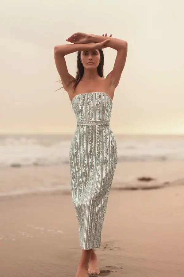 Mac Duggal Embellished Strapless Sheath Dress - Silver