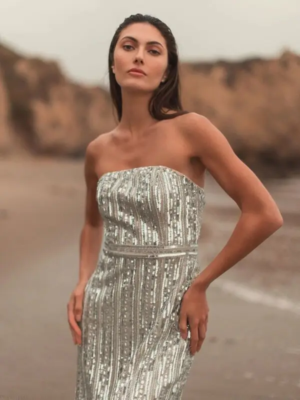 Mac Duggal Embellished Strapless Sheath Dress - Silver