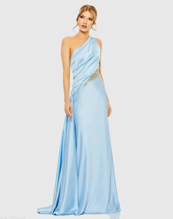Mac Duggal One-shoulder Charmeuse Gown - Blue