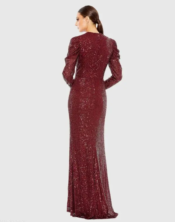 open lace back dress Mac Duggal - Red Embellished High Neck Long Sleeve A Line Gown main image 1