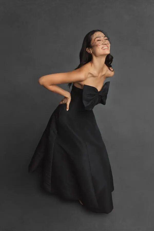 Mac Duggal Strapless A-line Tea Length Bow Dress - Black