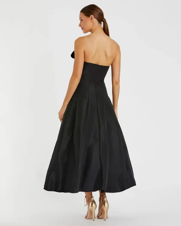 Mac Duggal Strapless A-line Tea Length Bow Dress - Black