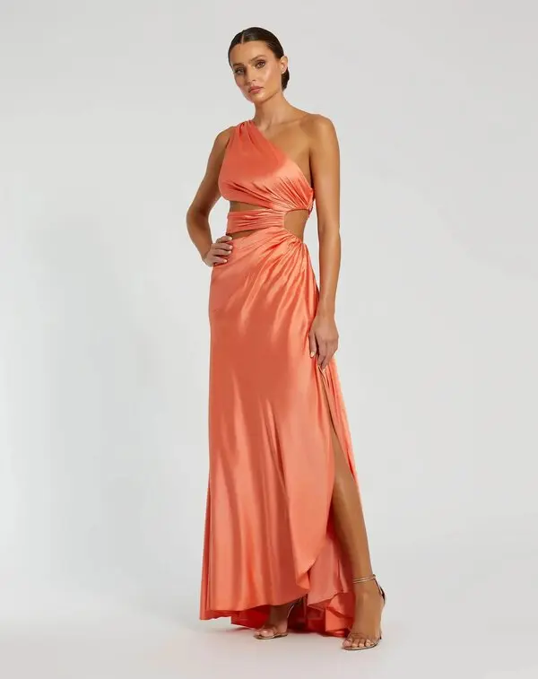 Mac Duggal - Cut Out One Shoulder Satin Gown - Orange
