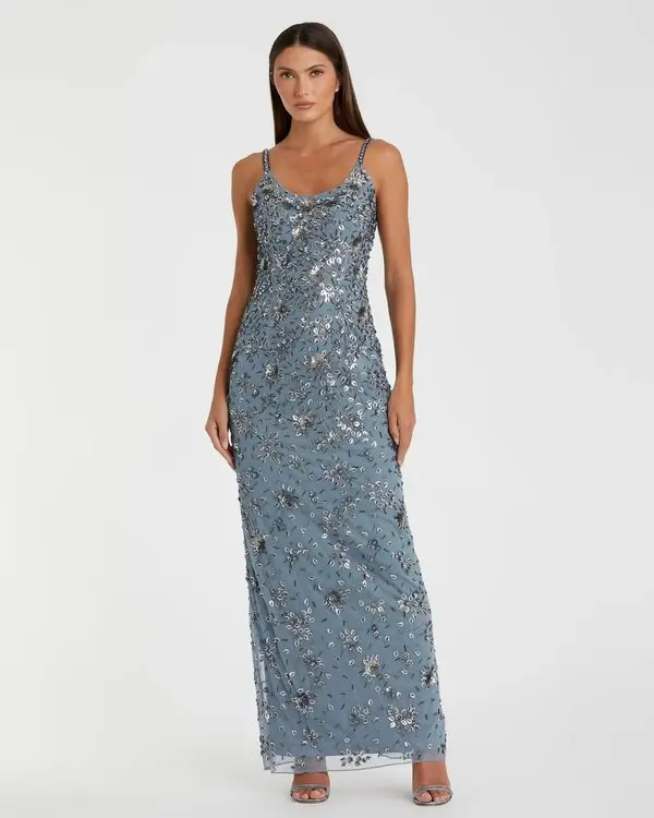 Mac Duggal Embellished Scoop Neck Evening Gown - Blue