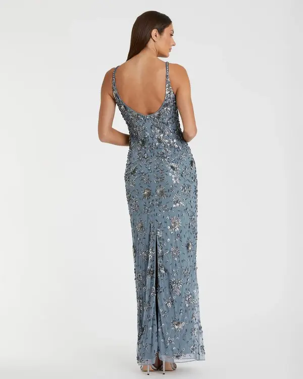 Mac Duggal Embellished Scoop Neck Evening Gown - Blue