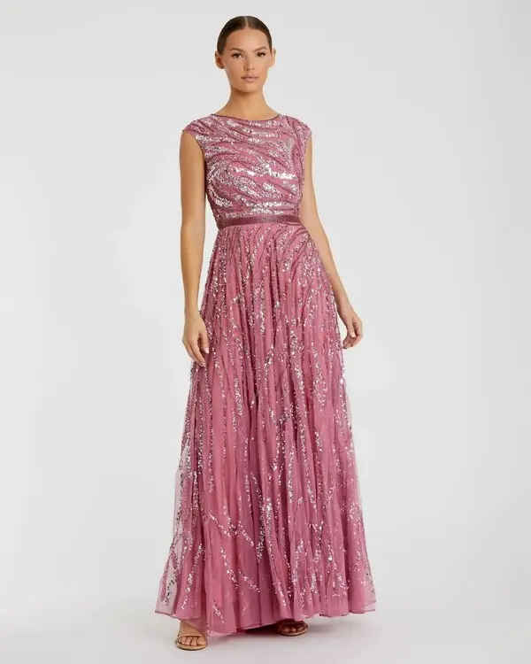 Mac Duggal Cap-sleeve Embellished Evening Gown - Pink