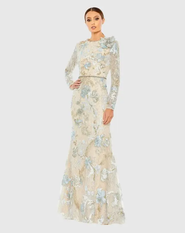 Mac Duggal Floral Embroidered Lace Trumpet Gown