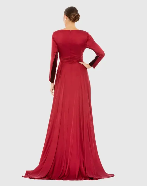 Mac Duggal Long Sleeve Ruched Waist A-Line Gown - Red | Editorialist