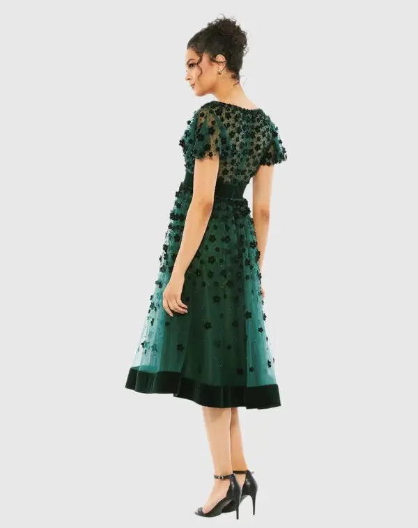 Mac Duggal Embellished Butterfly Sleeve Velvet Hem Midi Dress - Green |  Editorialist