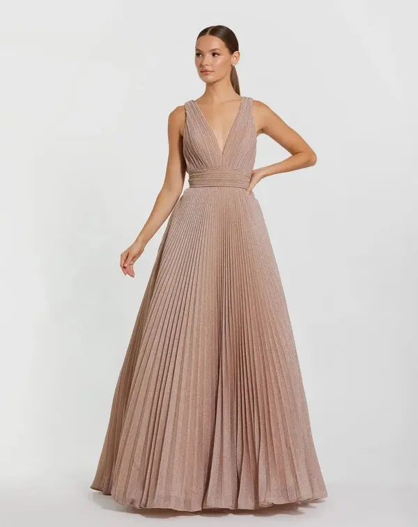 Mac Duggal Shimmering Pleated Gown