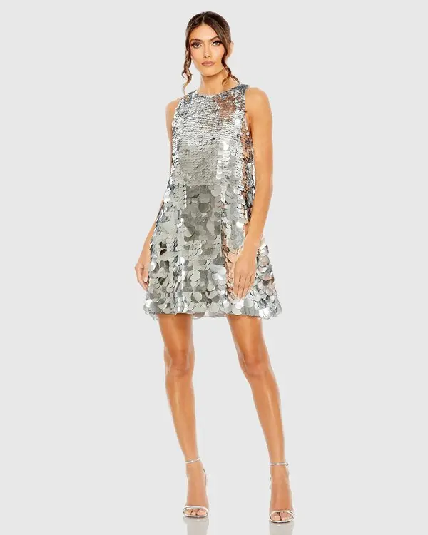 Mac Duggal Paillette Sequin Sleeveless Mini Dress