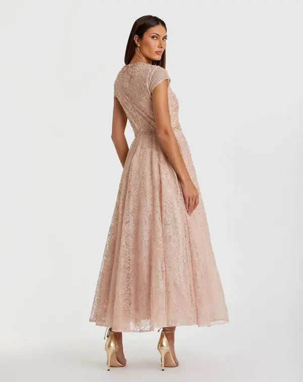 cinnamon color formal dress Mac Duggal 50665 Lace Midi Dress for Evening Glamour – Mydressline main image 1