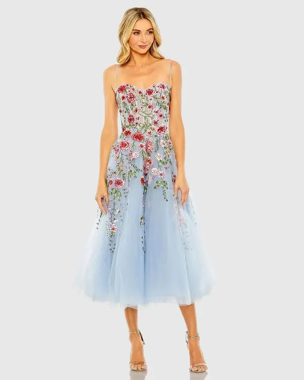 Mac Duggal Floral-embroidered A-line Dress