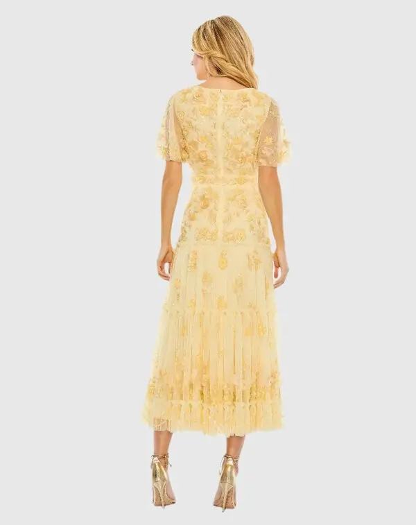 gold flutter sleeve dress Flutter Sleeve Sequin Midi Dress - Rose Gold