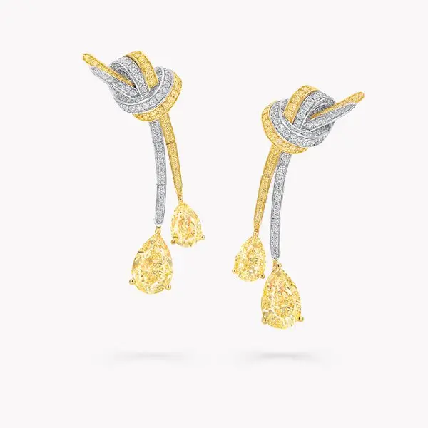 Graff Tilda's Bow Double Strand Pear Shape Diamond Earrings - White Gold And Yellow Gold