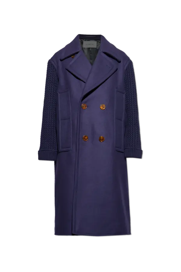 LANVIN Wool Coat With Knit Sleeves