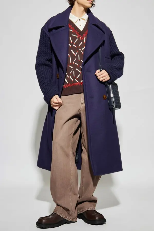 LANVIN Wool Coat With Knit Sleeves